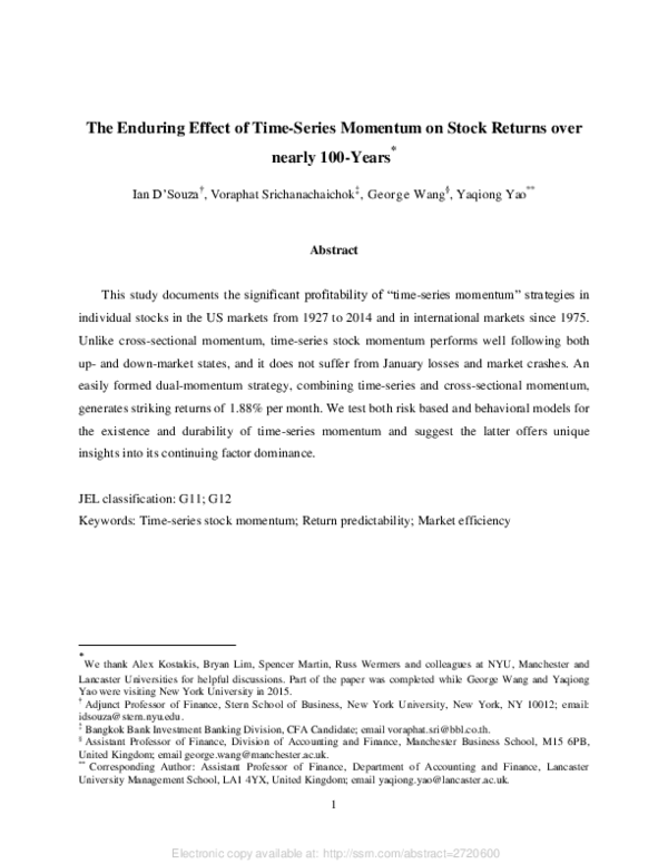 (PDF) The Enduring Effect of Time-Series Momentum on Stock Returns Over ...