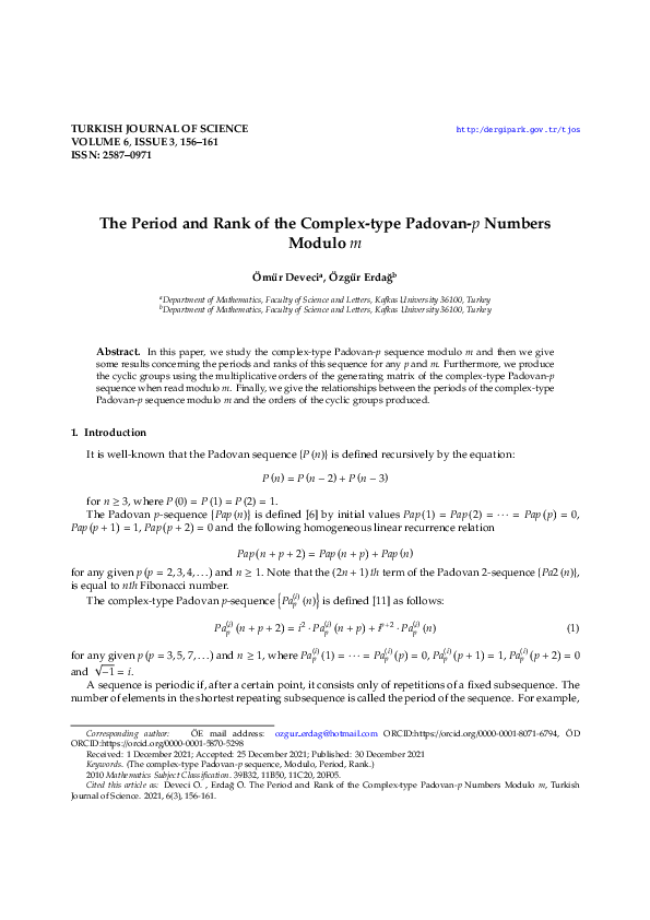 (PDF) The Period and Rank of the Complex-type Padovan-p Numbers Modulo ...