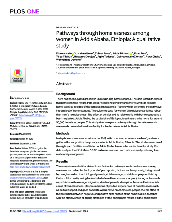 (PDF) Pathways through homelessness among women in Addis Ababa ...
