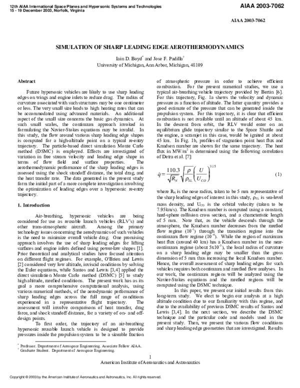 (PDF) Simulation of Sharp Leading Edge Aerothermodynamics