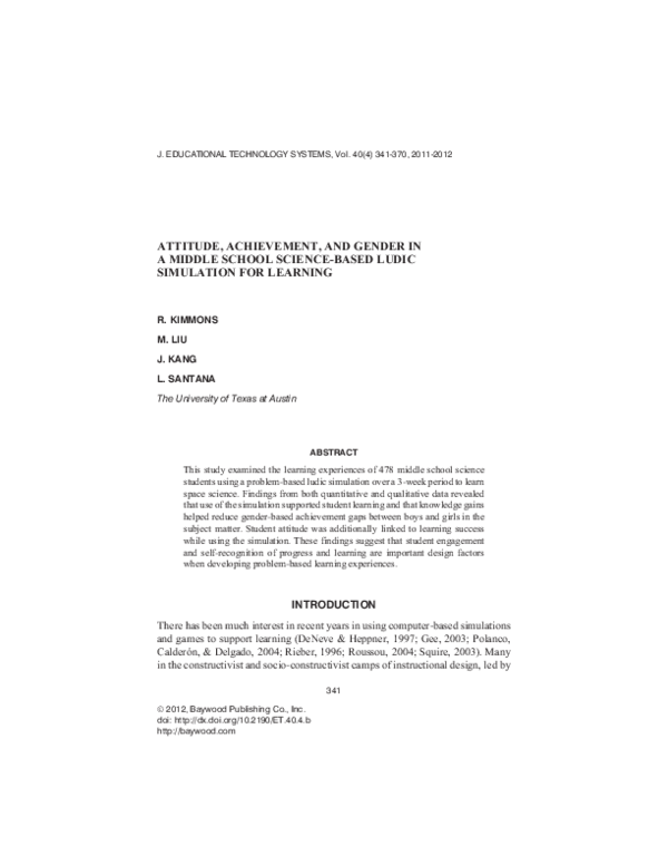 (PDF) Attitude, Achievement, and Gender in a Middle School Science-Based Ludic Simulation for ...