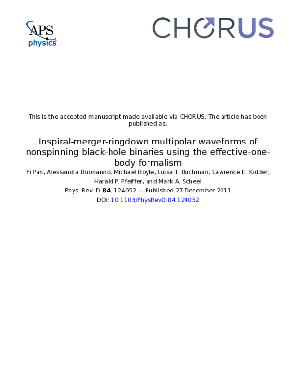 (PDF) Inspiral-merger-ringdown multipolar waveforms of nonspinning black-hole binaries using the ...