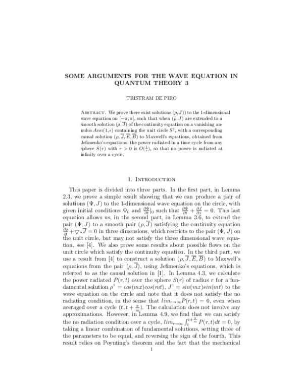 (PDF) SOME ARGUMENTS FOR THE WAVE EQUATION IN QUANTUM THEORY 3