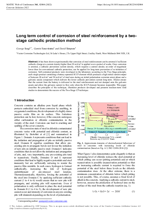 (PDF) Long term control of corrosion of steel reinforcement by a two ...
