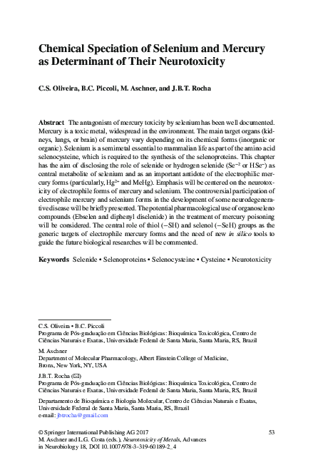 (PDF) Chemical Speciation of Selenium and Mercury as Determinant of Their Neurotoxicity