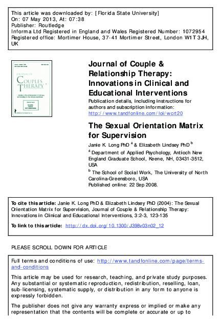 Pdf The Sexual Orientation Matrix For Supervision