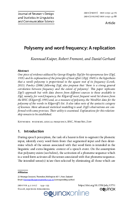 (PDF) Polysemy and word frequency: A replication