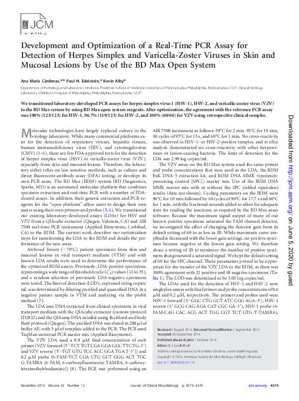 (PDF) Development and optimization of a real-time PCR assay for detection of herpes simplex and ...