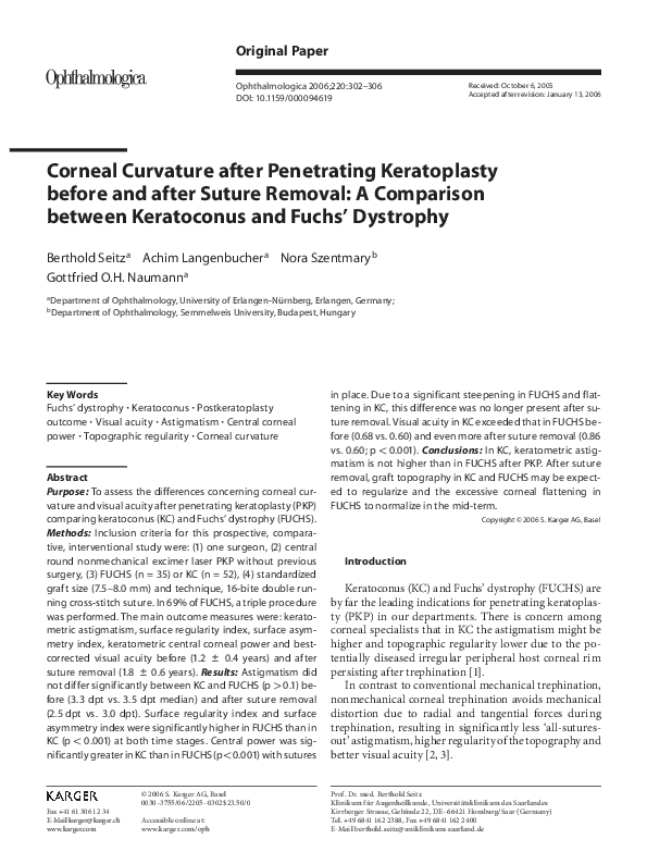 (PDF) Corneal Curvature after Penetrating Keratoplasty before and after ...