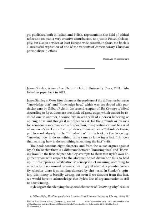 (PDF) Jason Stanley: Know How