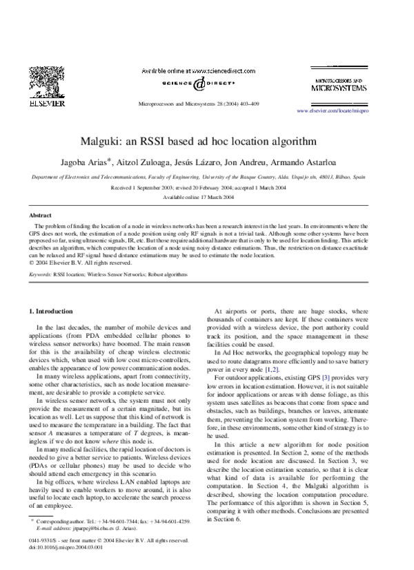 (PDF) Malguki: an RSSI based ad hoc location algorithm