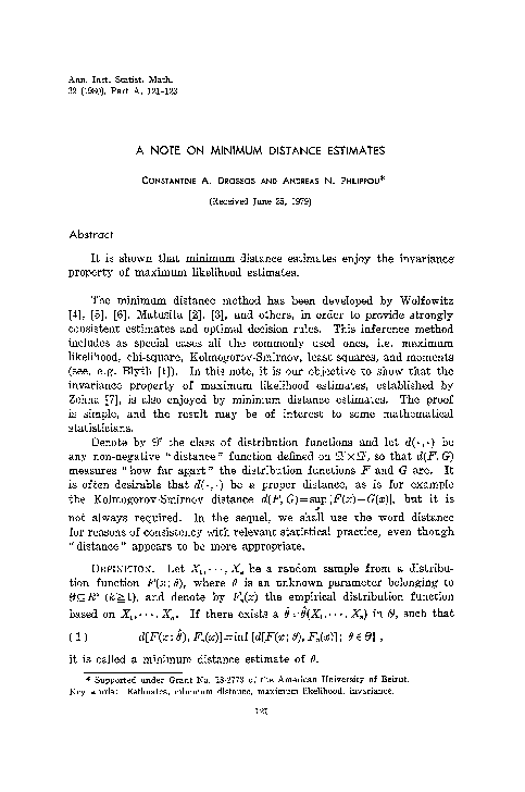 (PDF) A note on minimum distance estimates