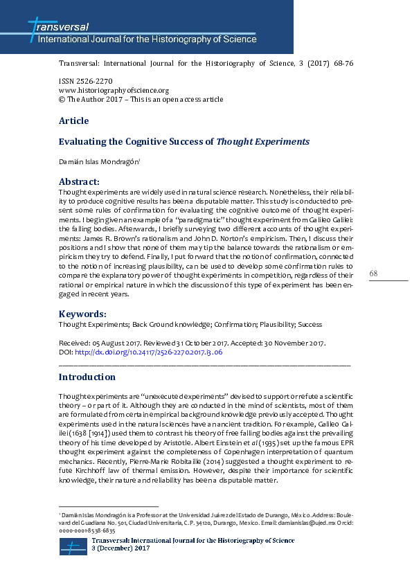 (PDF) Evaluating the Cognitive Success of Thought Experiments