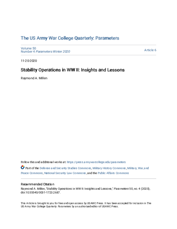 (PDF) Stability Operations in WW II: Insights and Lessons