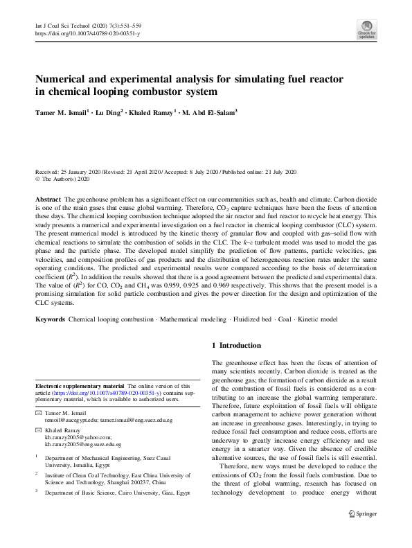 (PDF) Numerical and experimental analysis for simulating fuel reactor in chemical looping ...