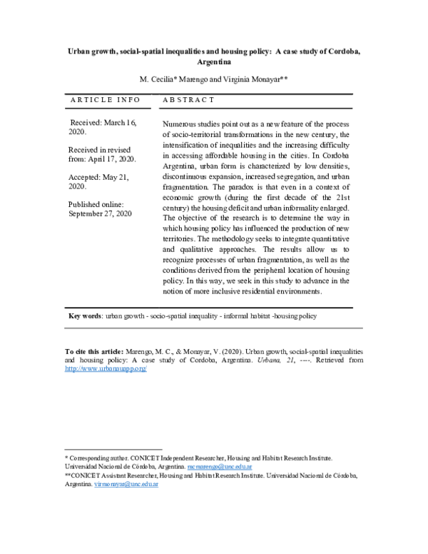 (PDF) Urban growth, social-spatial inequalities and housing policy: A ...