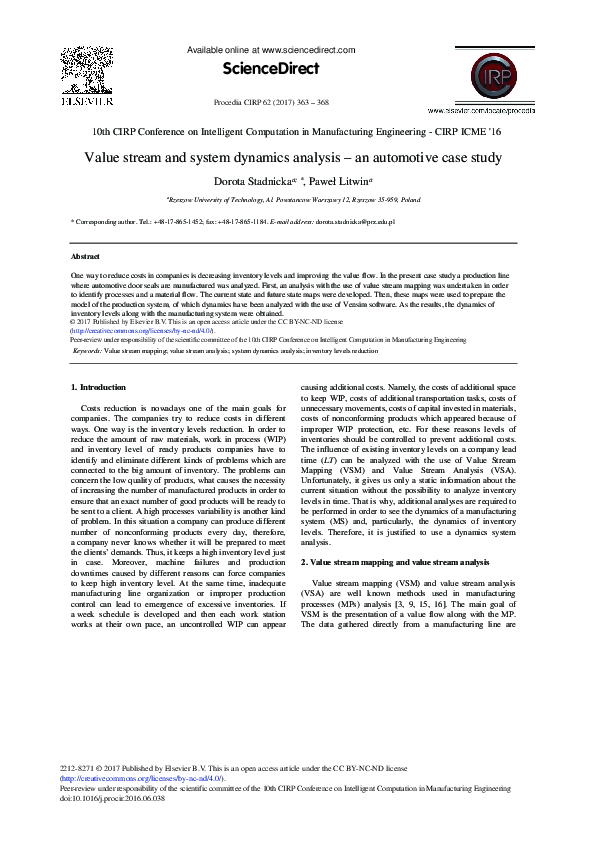 (PDF) Value Stream and System Dynamics Analysis – An Automotive Case Study