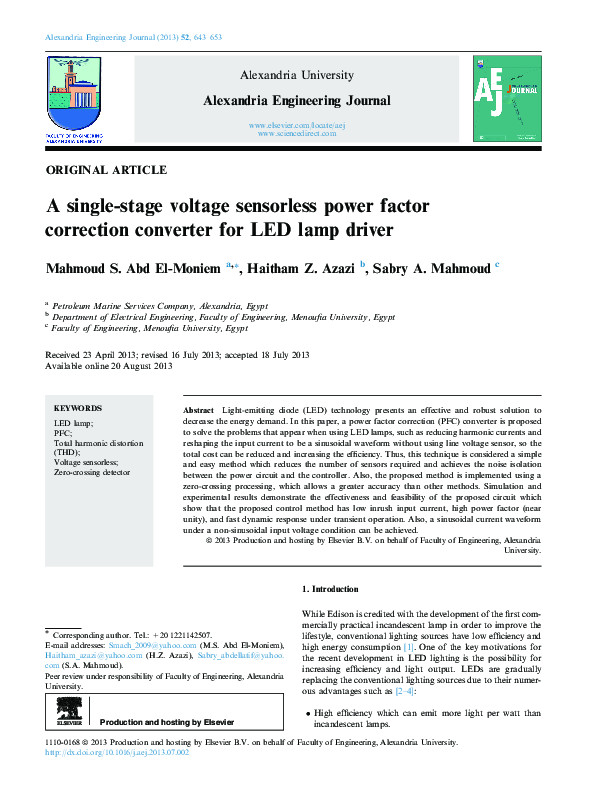 Pdf A Single Stage Voltage Sensorless Power Factor Correction Converter For Led Lamp Driver