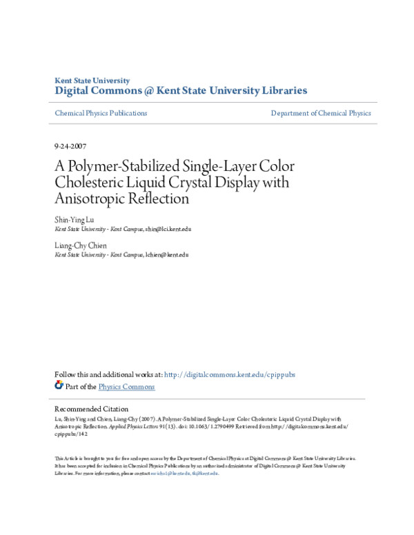 (PDF) A polymer-stabilized single-layer color cholesteric liquid ...
