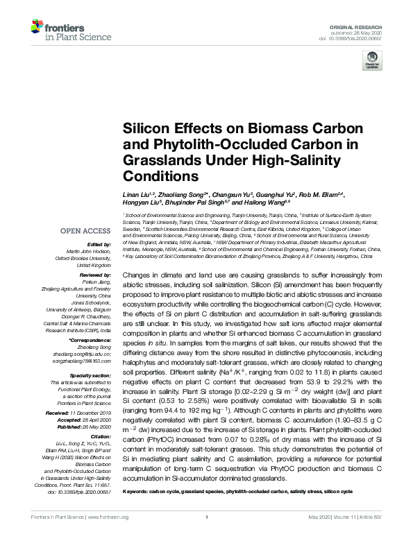 (PDF) Silicon Effects on Biomass Carbon and Phytolith-Occluded Carbon ...
