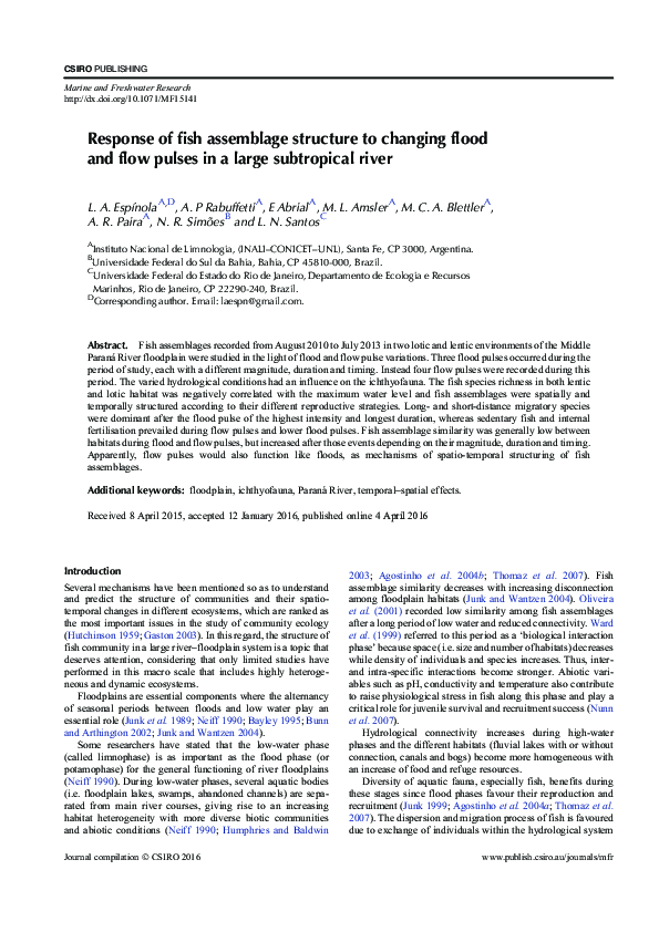 (PDF) Response of fish assemblage structure to changing flood and flow pulses in a large ...