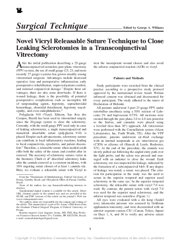 (PDF) Novel Vicryl Releasable Suture Technique to Close Leaking ...