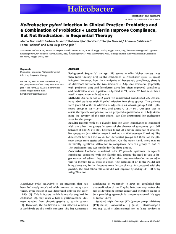 Pdf Helicobacter Pylori Infection In Clinical Practice Probiotics