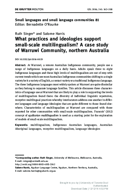 (PDF) What practices and ideologies support small-scale multilingualism ...