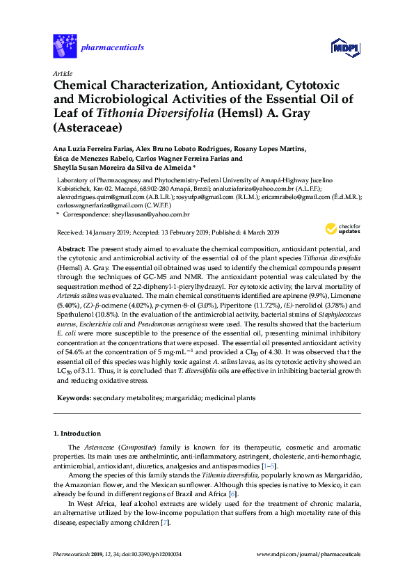 (PDF) Chemical Characterization, Antioxidant, Cytotoxic and ...
