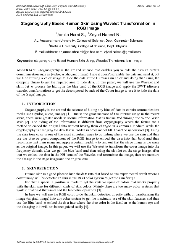Pdf Steganography Based Human Skin Using Wavelet Transformation In Rgb Image 1 Dr Zeyad 