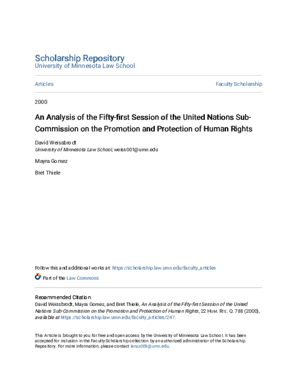 (PDF) An Analysis of the Fifty-first Session of the United Nations Sub ...