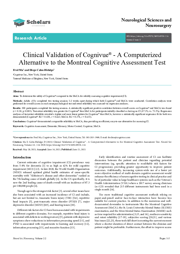 (PDF) Clinical Validation of Cognivue® - A Computerized Alternative to ...