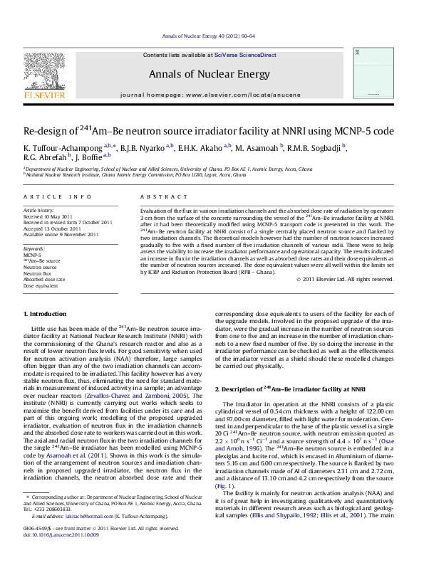 (PDF) Re-design of 241Am–Be neutron source irradiator facility at NNRI using MCNP-5 code