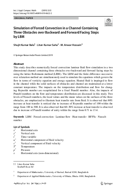 (PDF) Simulation of Forced Convection in a Channel Containing Three Obstacles over Backward and ...