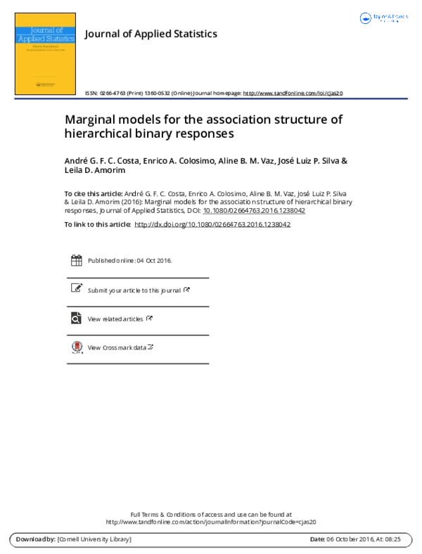 Pdf Marginal Models For The Association Structure Of Hierarchical Binary Responses