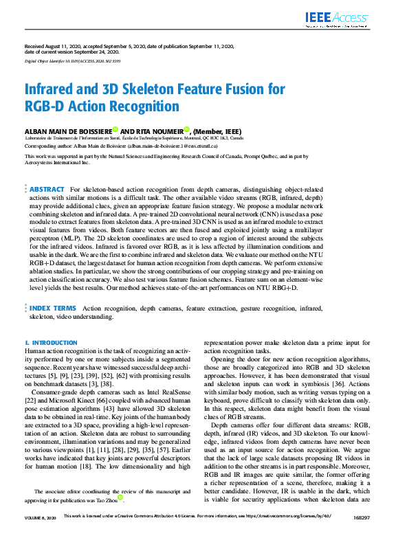 (PDF) Infrared and 3D Skeleton Feature Fusion for RGB-D Action Recognition