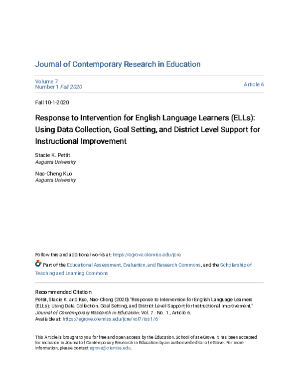 (PDF) Response to Intervention for English Language Learners (ELLs ...