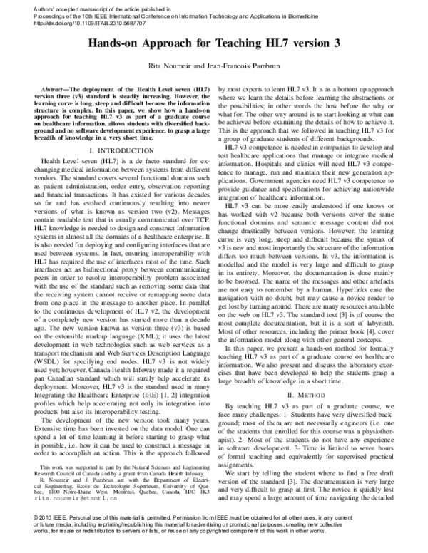 (PDF) Hands-on approach for teaching HL7 version 3