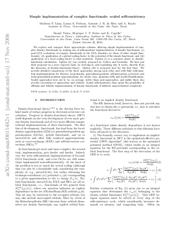 Pdf Simple Implementation Of Complex Functionals Scaled Self Consistency