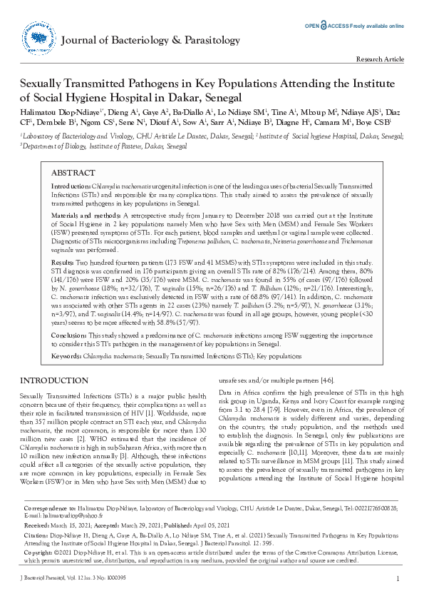 Sexually Transmitted Pathogens In Key Populations Attending The