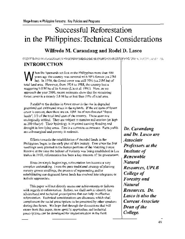 (PDF) Successful reforestation in the Philippines: technical considerations
