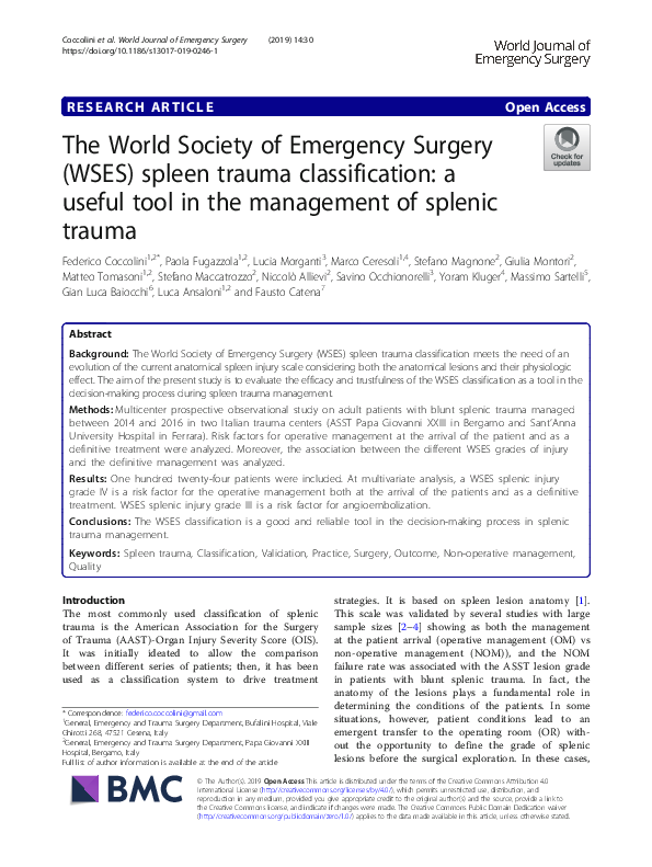 (PDF) The World Society of Emergency Surgery (WSES) spleen trauma ...