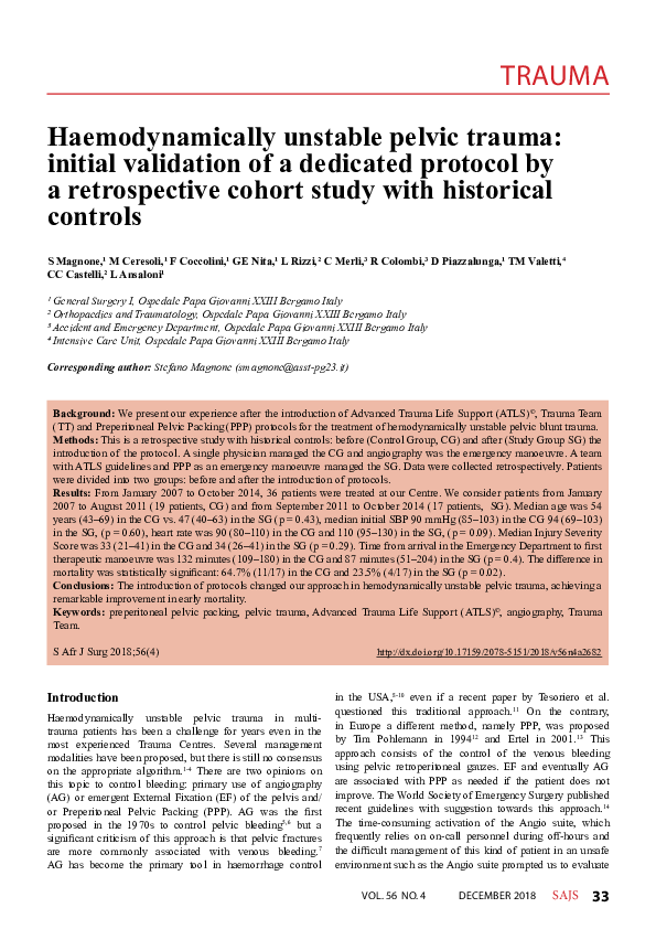 (PDF) Haemodynamically unstable pelvic trauma: initial validation of a ...