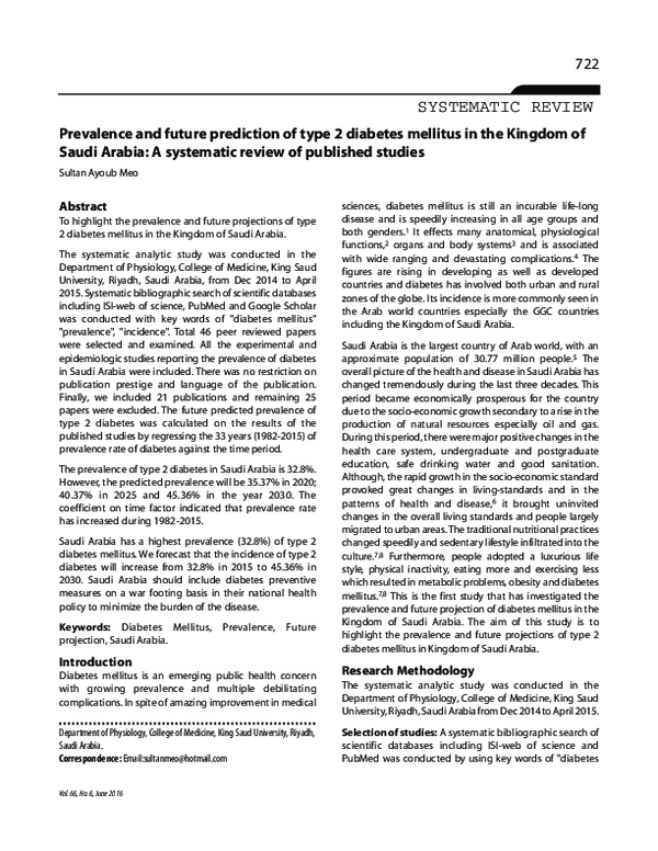 (PDF) Prevalence and future prediction of type 2 diabetes mellitus in ...