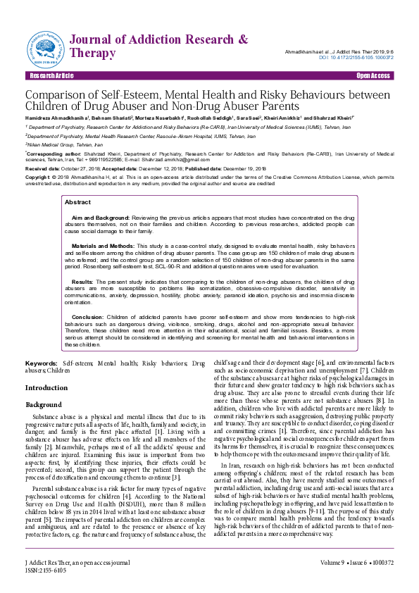 (PDF) Comparison of Self-Esteem, Mental Health and Risky Behaviours ...