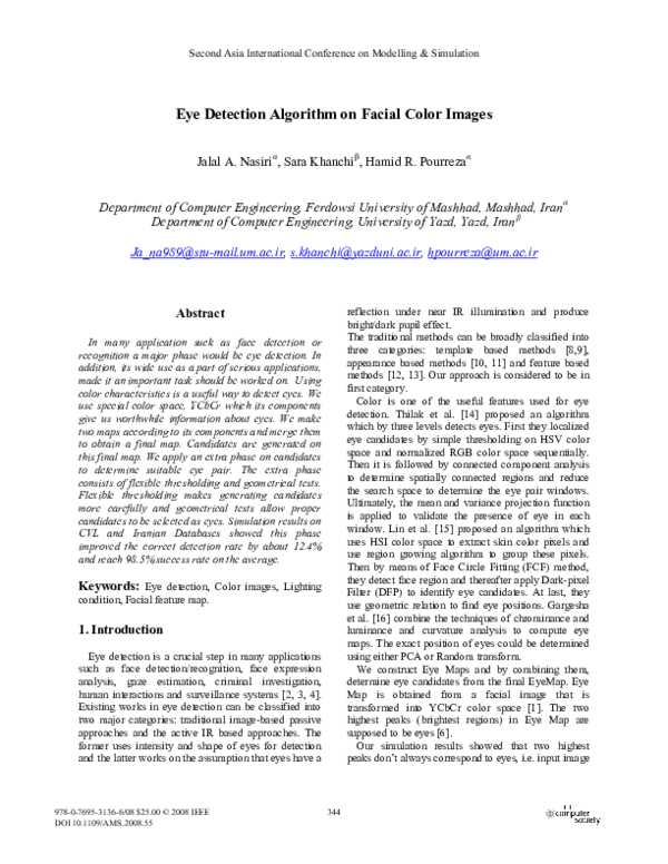 Pdf Eye Detection Algorithm On Facial Color Images