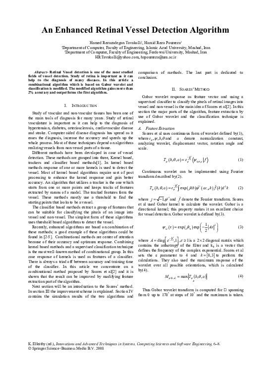 Pdf An Enhanced Retinal Vessel Detection Algorithm