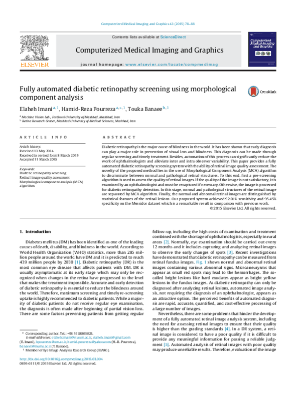 (PDF) Fully automated diabetic retinopathy screening using morphological component analysis