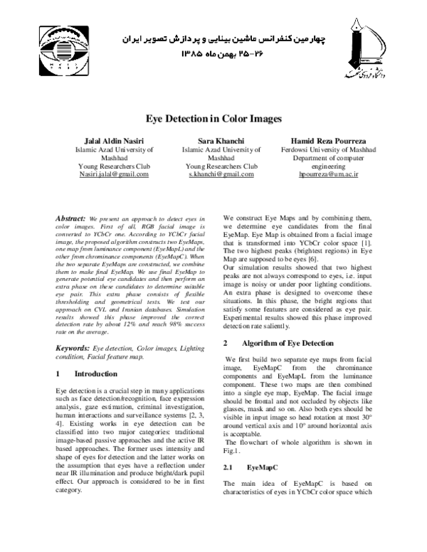 (PDF) Eye detection in color images | Hamid Pourreza - Academia.edu