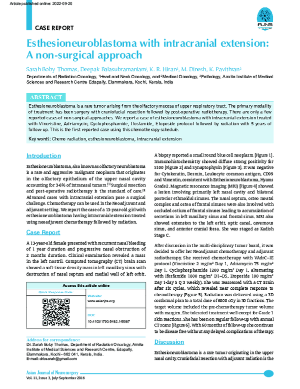 (PDF) Esthesioneuroblastoma with intracranial extension: A non-surgical ...